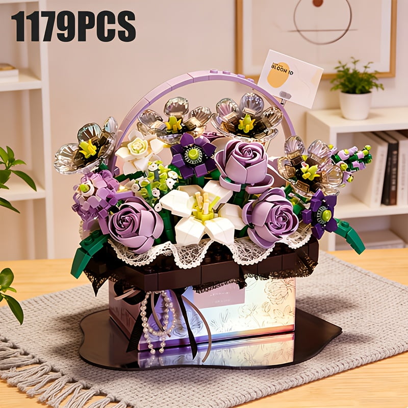 1179/1212 pcs Flower Bouquet Building Blocks Kit, Rose Building Block ...
