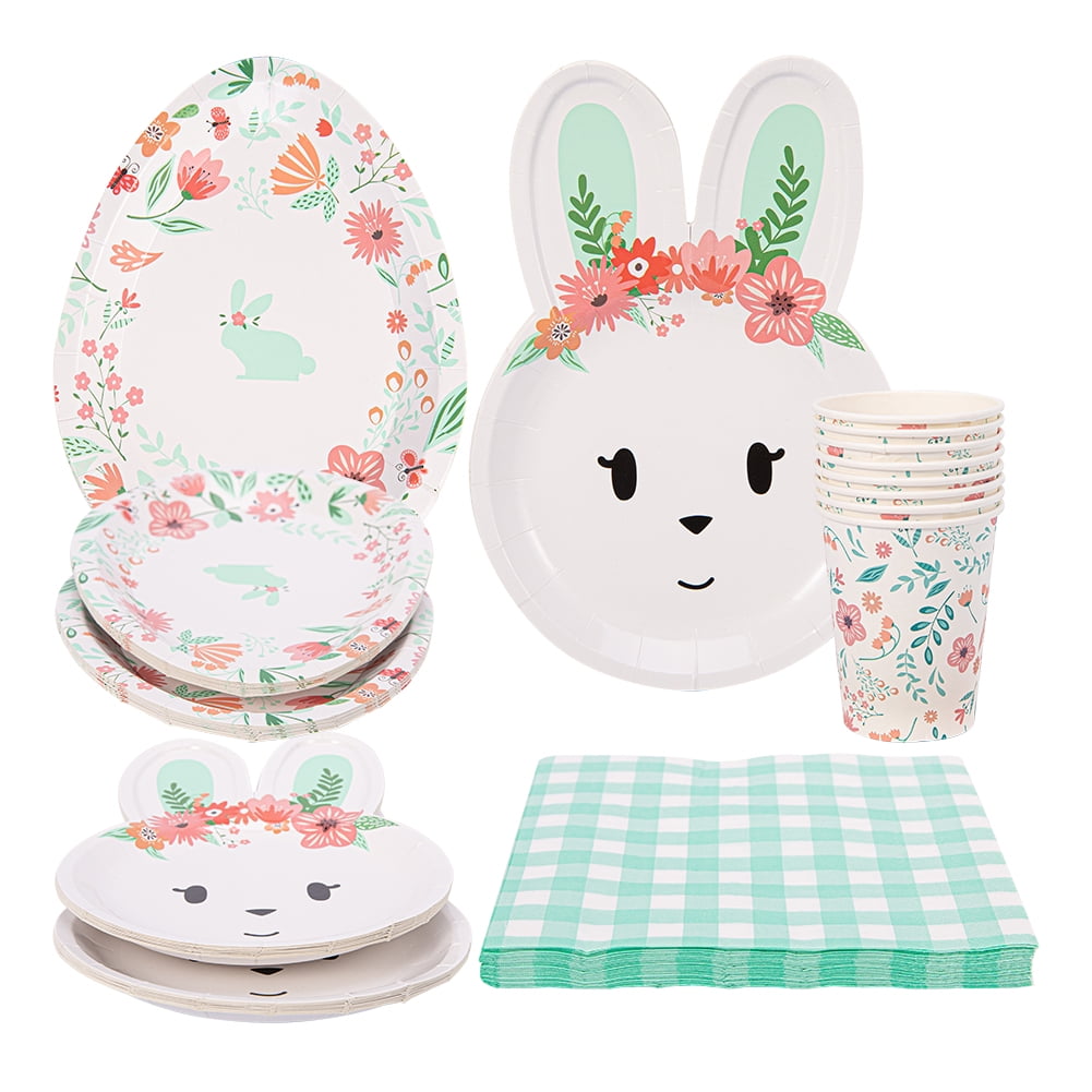 117Pcs Easter Disposable Dinnerware Set, Easter Green Decorations Paper ...