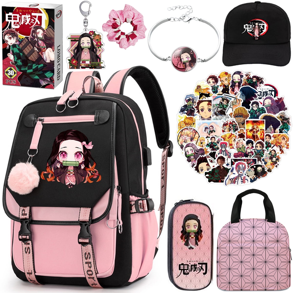 117pcs/kit Nezuko Backpack with USB Charging Port, Bookbag - Walmart.com