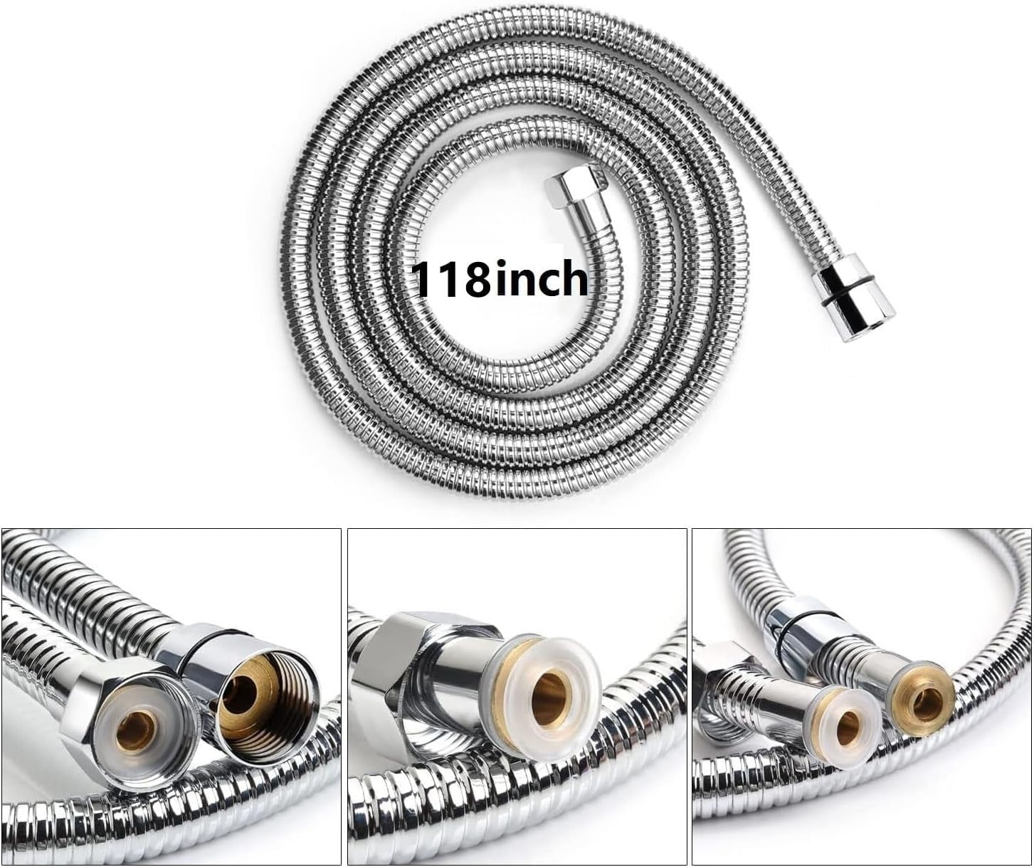 118" 304 Stainless Steel Handheld Shower Hose, Extra Long Flexible ...