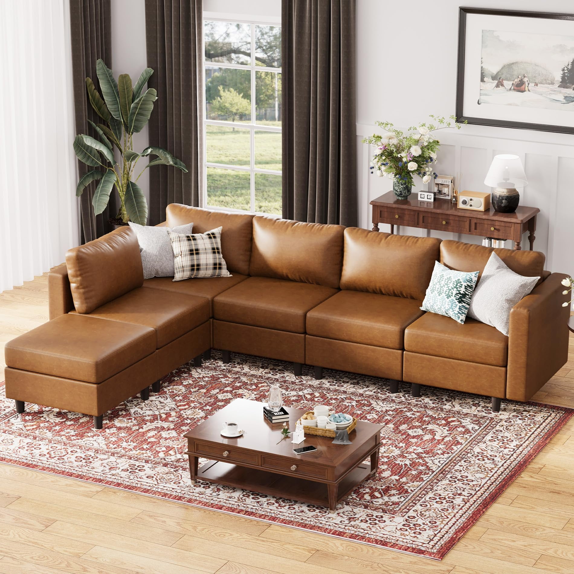 118.5" Faux Leather Modular Sectional Sofa, L Shaped Couch Set for ...