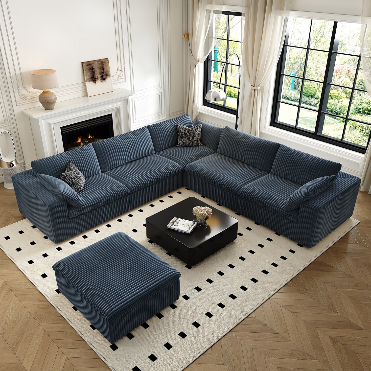 118" 6-Seater Cloud Sofa,Modular Sectional Couch with Ottoman,Modern ...