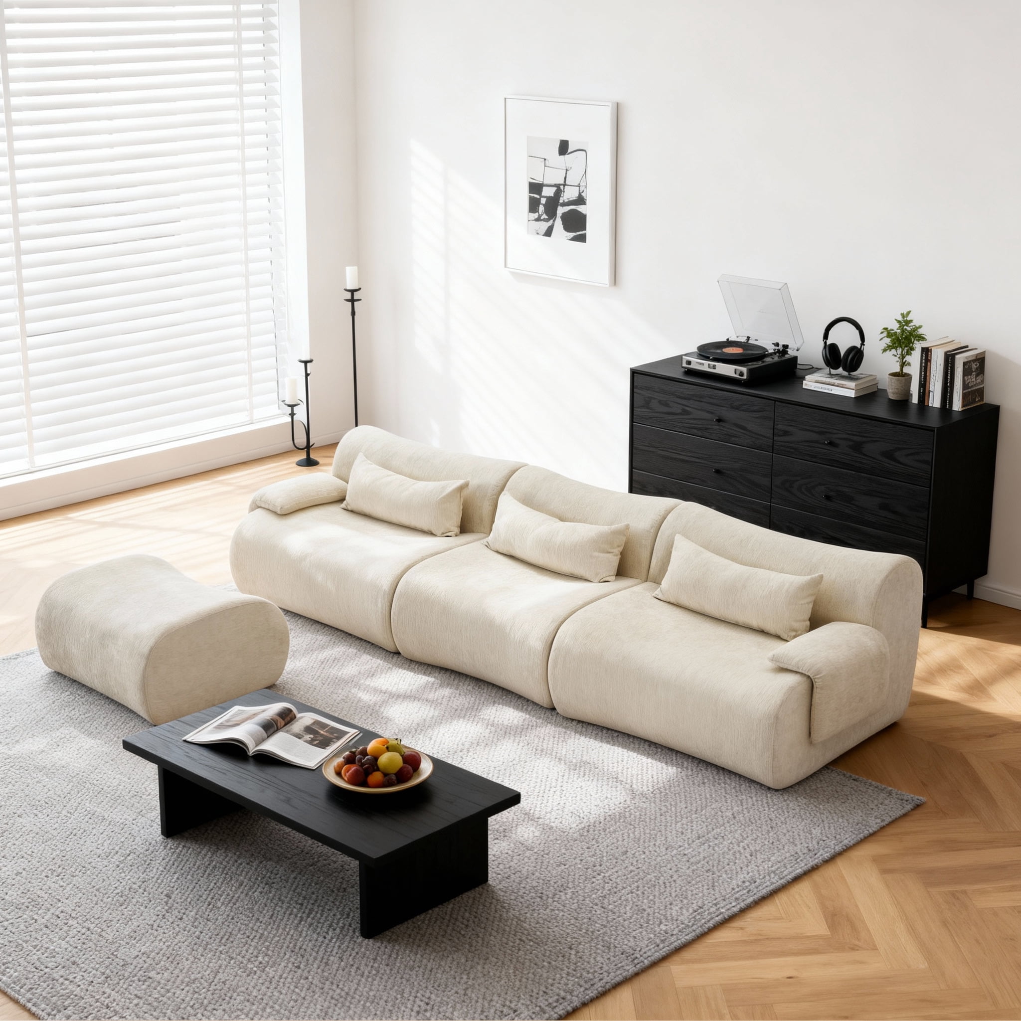 118" Boneless 3-Seat Curved Sofa with Chaise, No Assembly Foam Couch ...