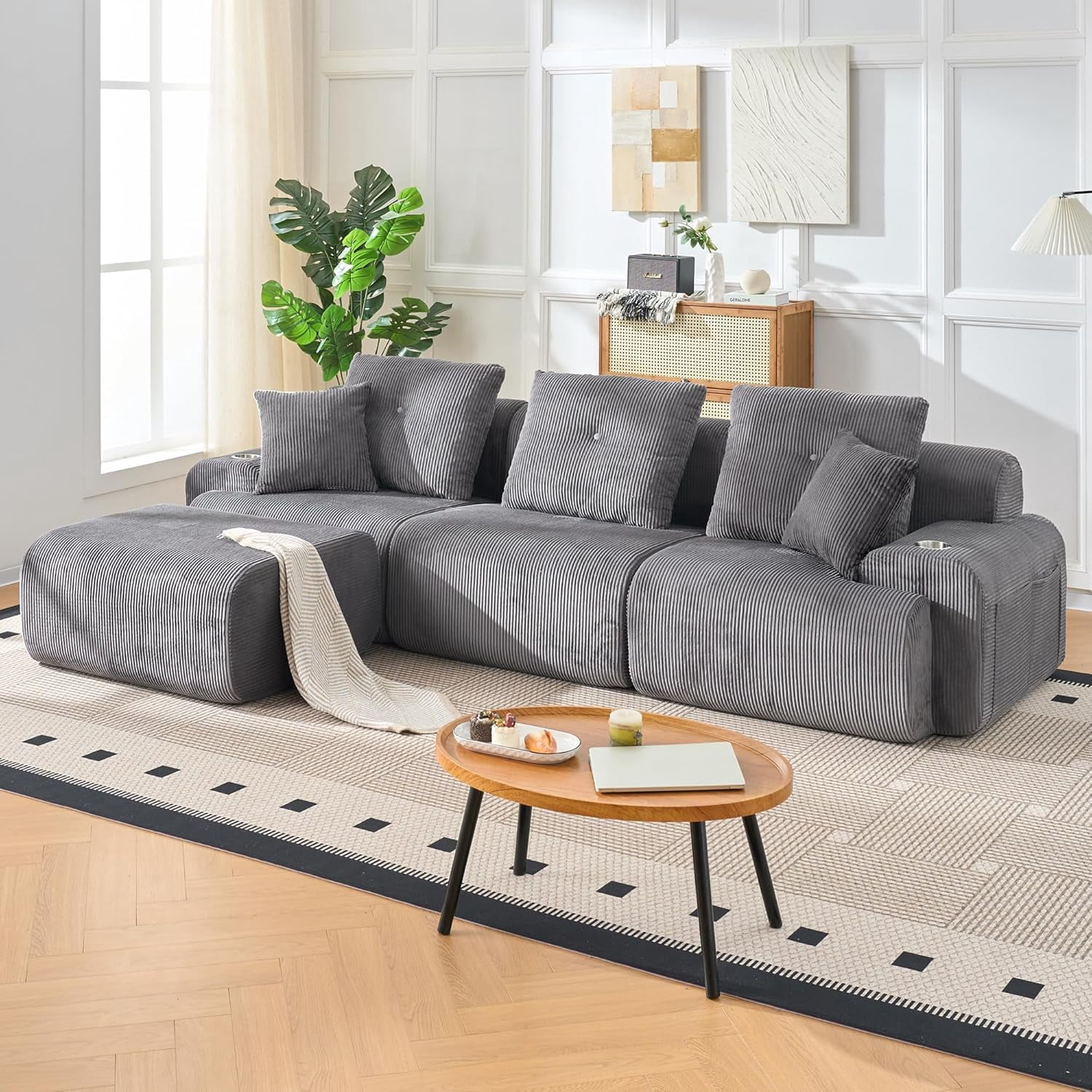 118" Cloud Couch Sectional,Boneless Couches for Living Room,Chenille ...
