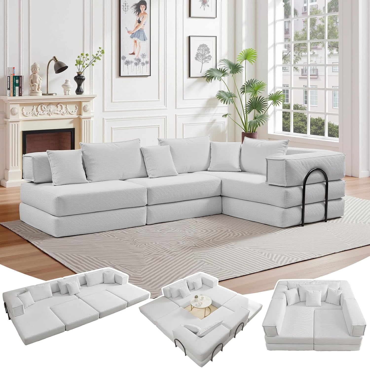 118" Cloud Modular Sectional Couch - 6 in 1 Boneless Memory Foam Sofa, L-Shaped Big Comfy ...