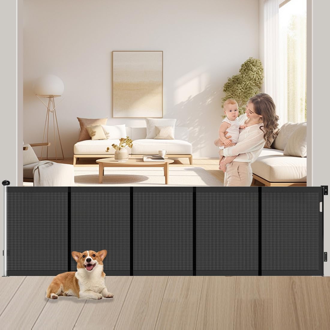 118" Extra Wide Retractable Baby Gates, 35" Tall Retractable Dog Gate ...