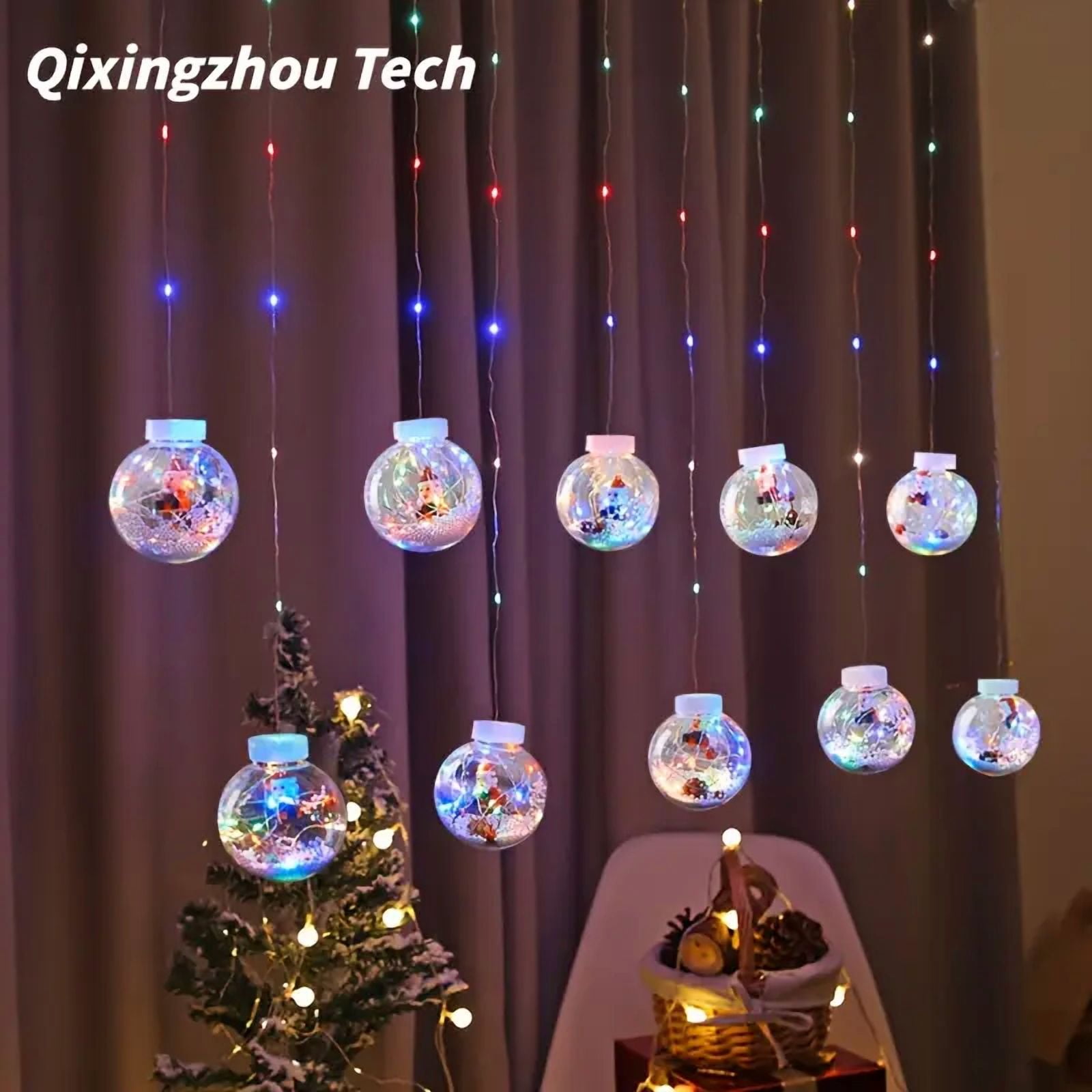 118-Inch LED Christmas Light Curtain - Battery-Powered Self-Lit Hanging ...