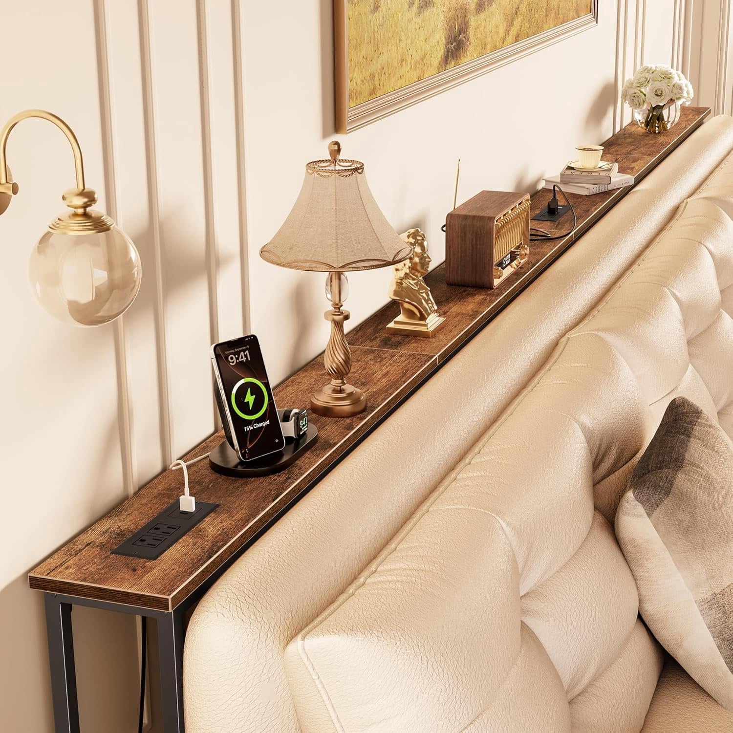 118 Inch Sofa Table with Power Outlets and USB-C Ports, 5.9 Inch Narrow ...