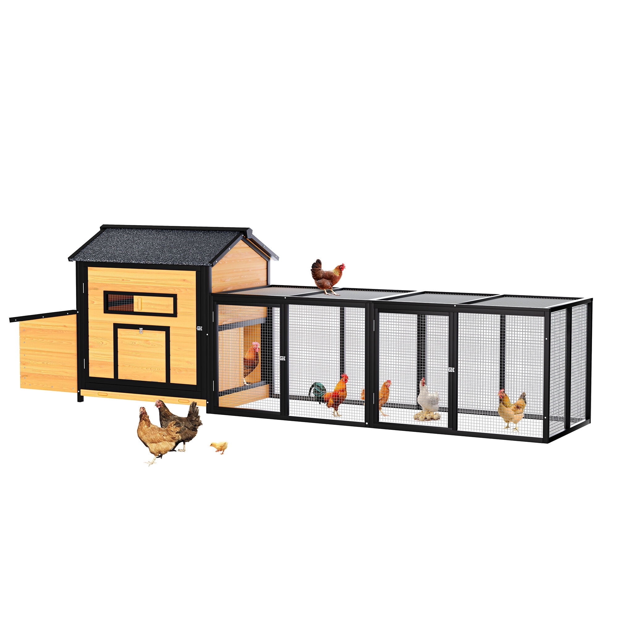 118" Large Chicken Coop with Nesting Box - Black & Gold Outdoor Hen ...