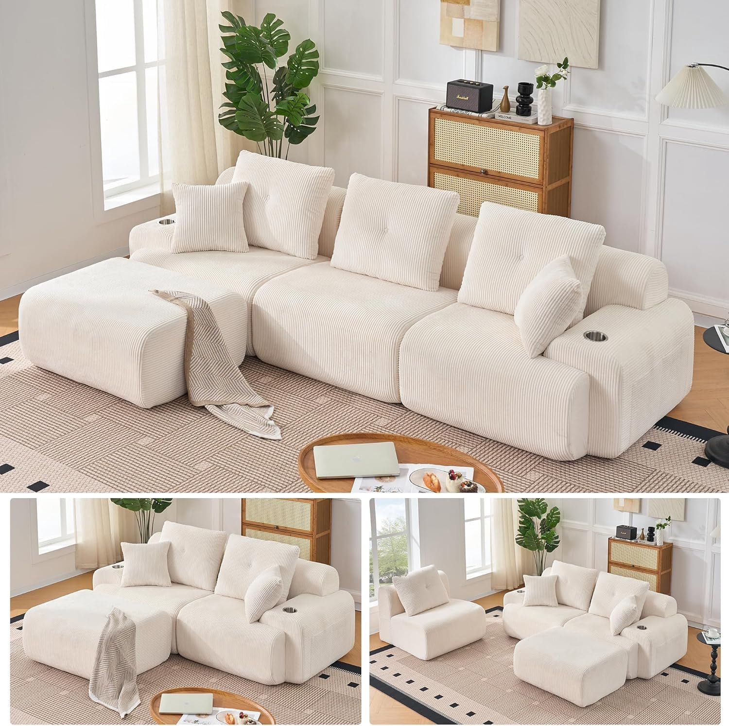 118" Modular Sectional Sofa,L Shaped Boneless Couches for Living Room ...