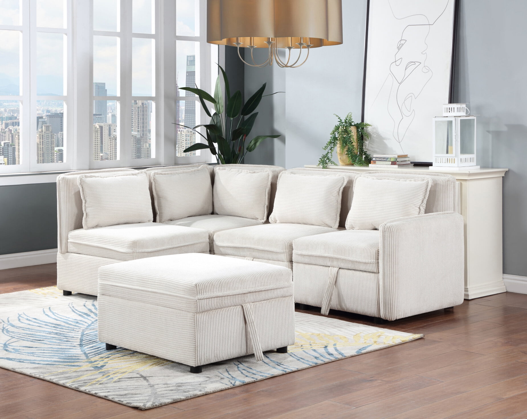 118" Modular Sectional Sofa Set, L-Shaped 5 Seaters Couch with Storage ...