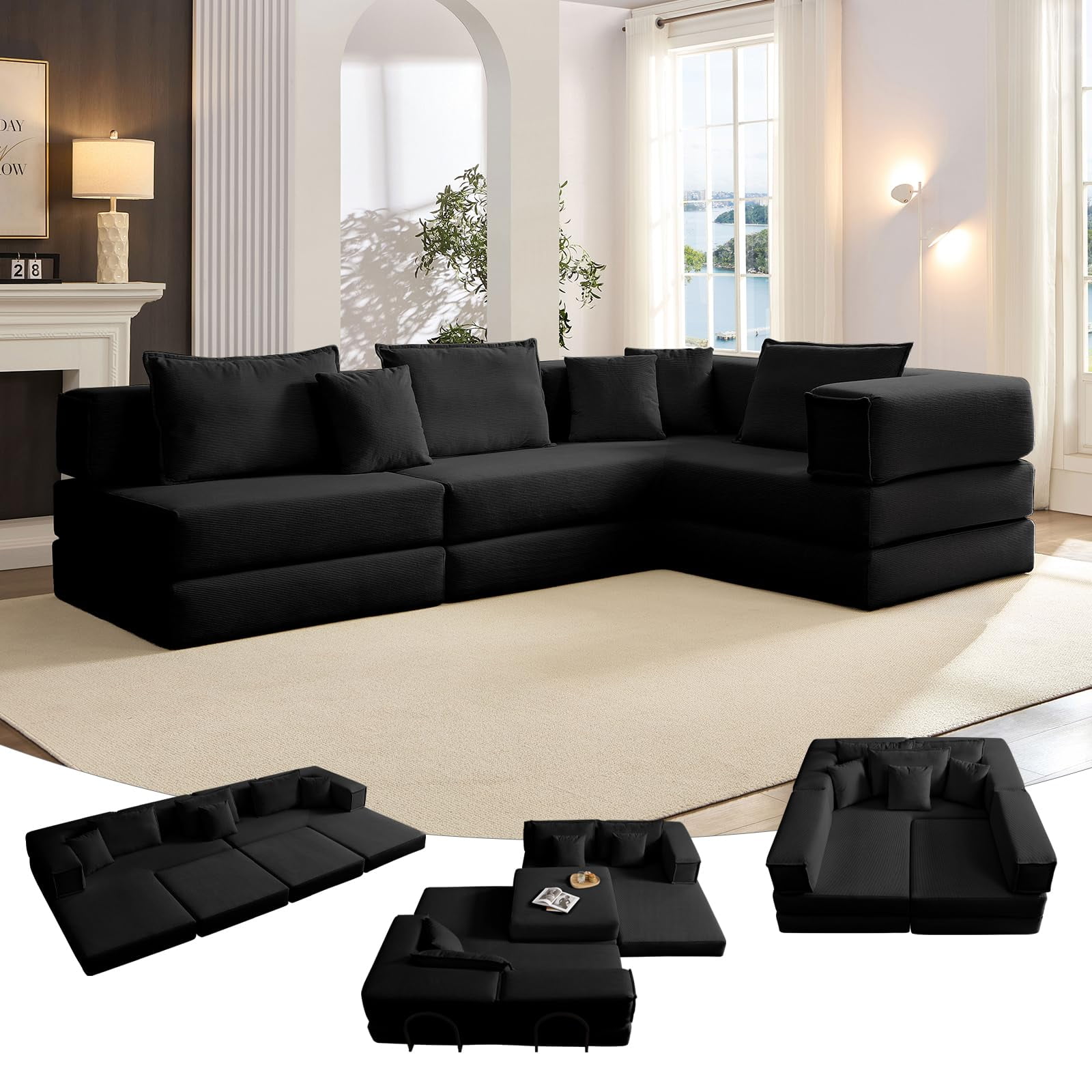 118'' Oversized Modular Sectional Sofa, DIY Corduroy Couch for Living ...