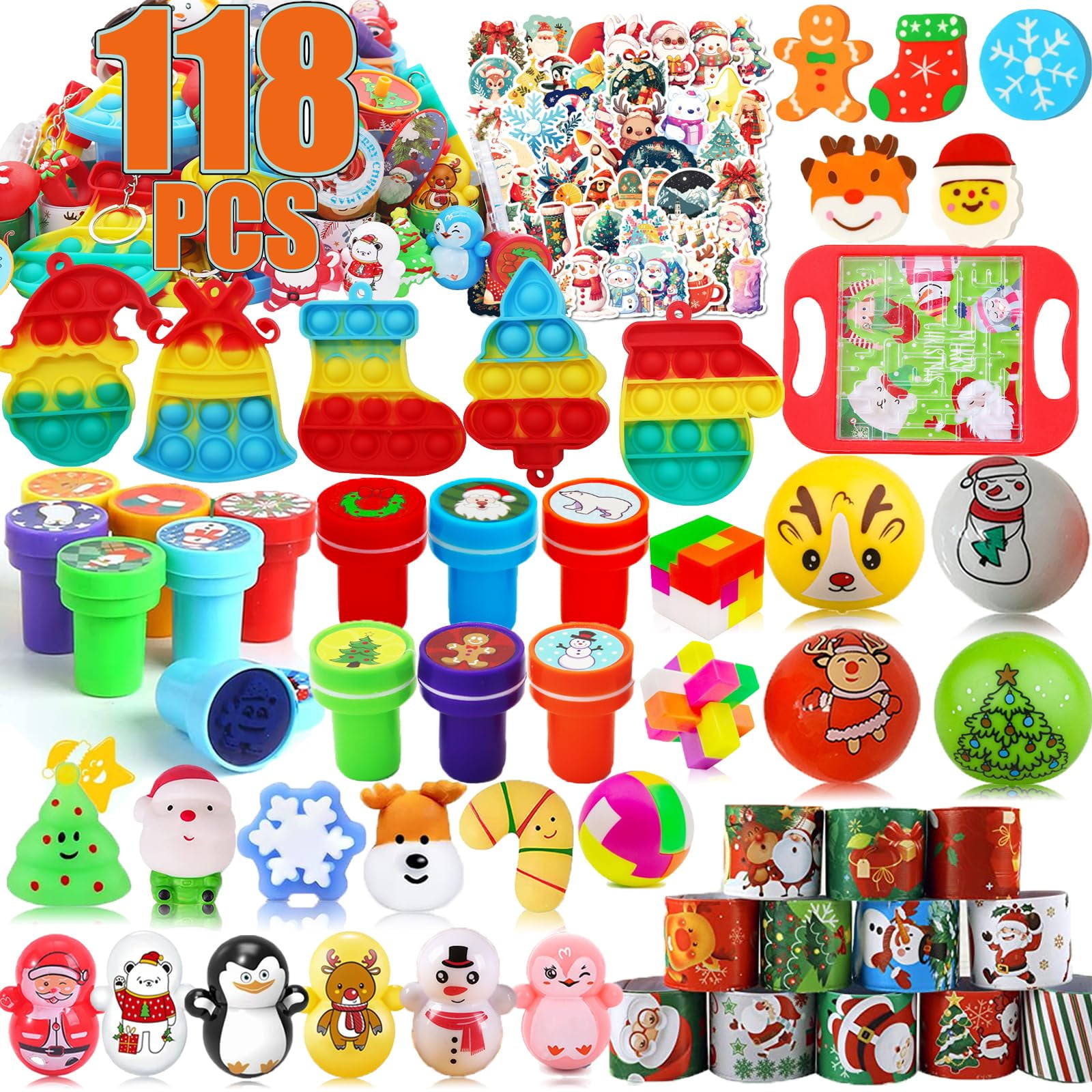 118 Pcs Christmas Party Favors for Kids, Fidget Prizes Treasure Box ...