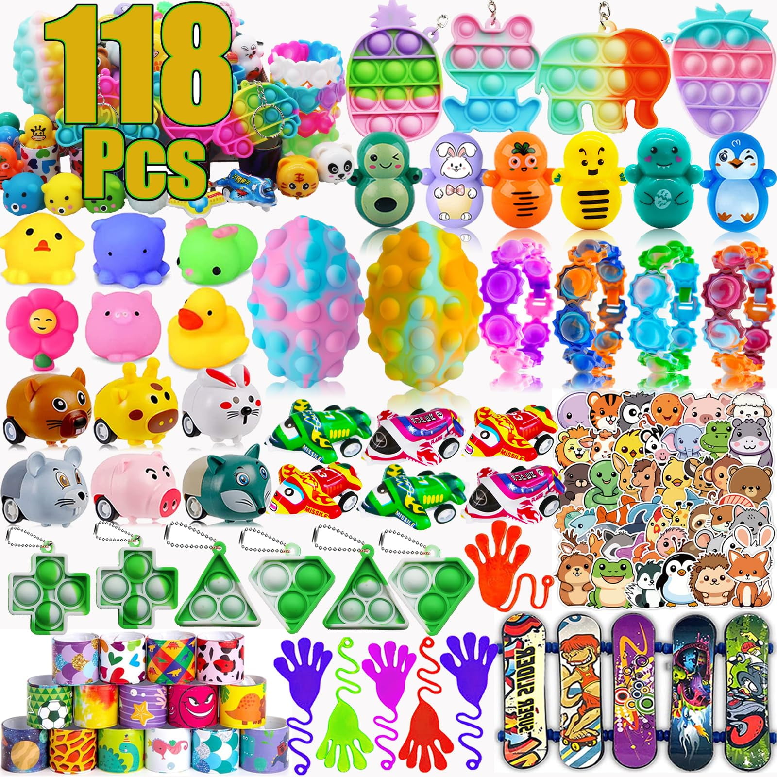 118 Pcs Party Favors for Kids, Pop Fidget Toys, Treasure Box Toys ...