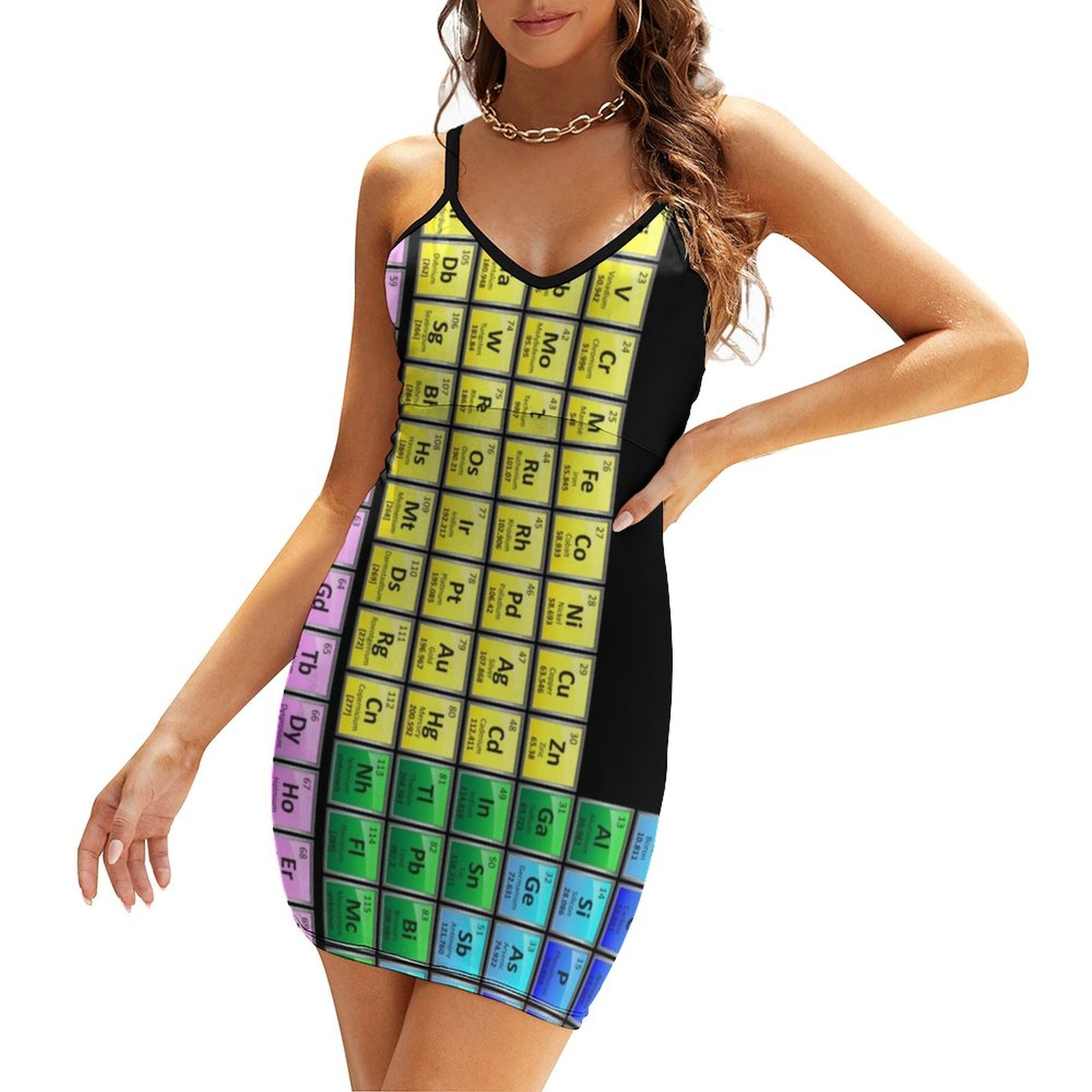 118 Periodic Table Square Neck Dress Sweet Summer Dress Women Elegant Halter Print Dress ...