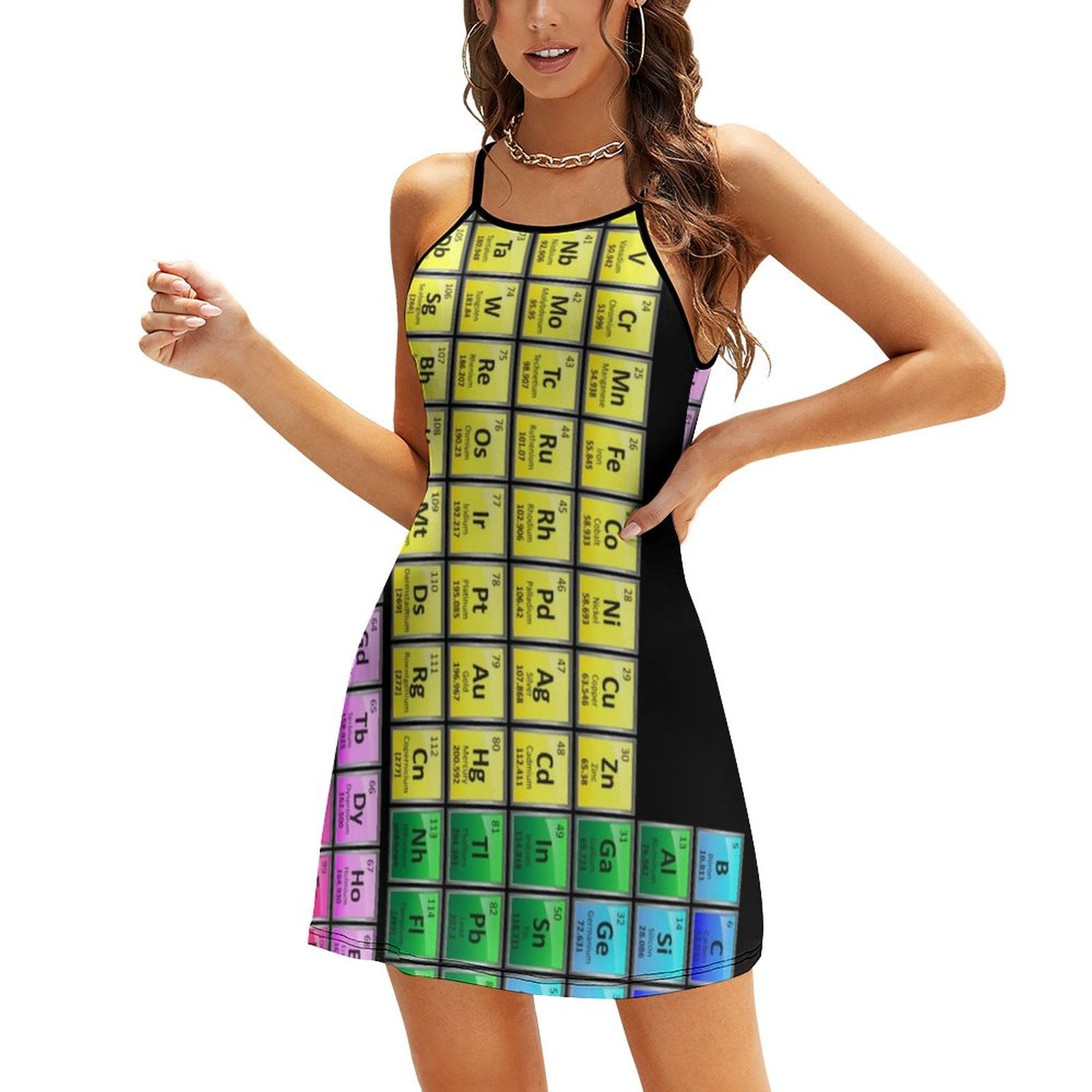 118 Periodic Table Square Neck Dress Sweet Summer Dress Women Elegant Halter Print Dress ...