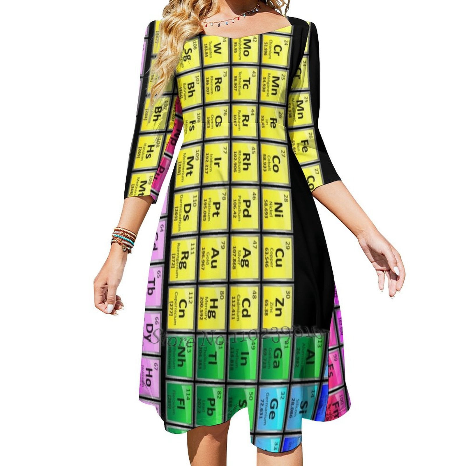 118 Periodic Table Square Neck Dress Sweet Summer Dress Women Elegant ...
