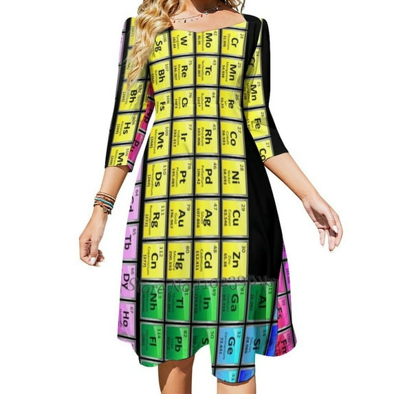118 Periodic Table Square Neck Dress Sweet Summer Dress Women Elegant Halter Print Dress ...