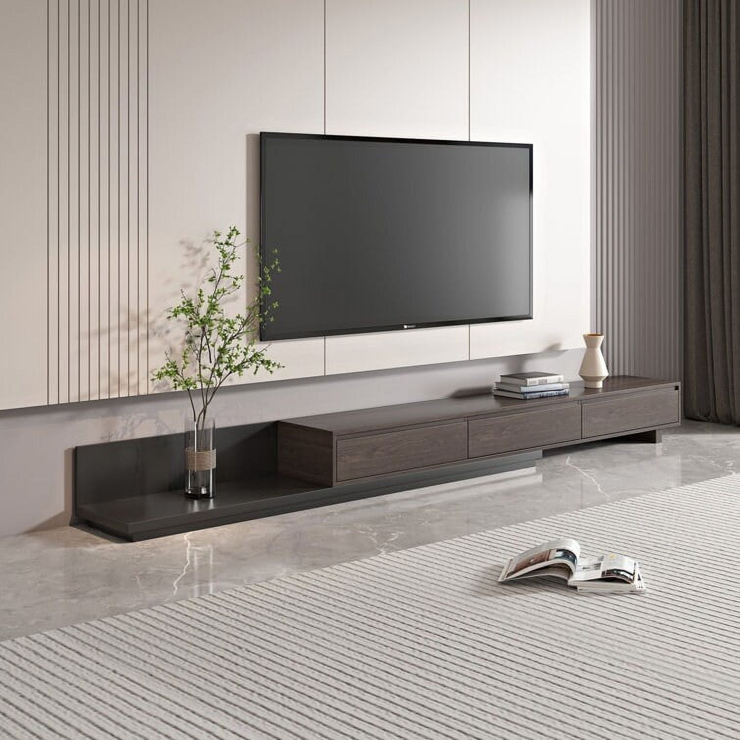 Modern 118in. Extendable TV Stand with 3 Drawers - Walnut/Dark Gray ...