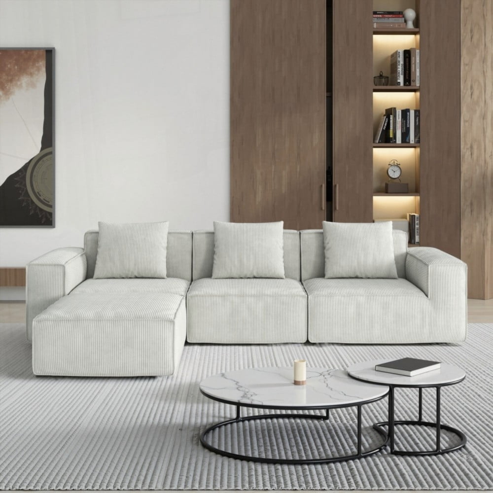 Modern Simple Corduroy Three-Seater Sofa 118-inch with Free Conversion ...