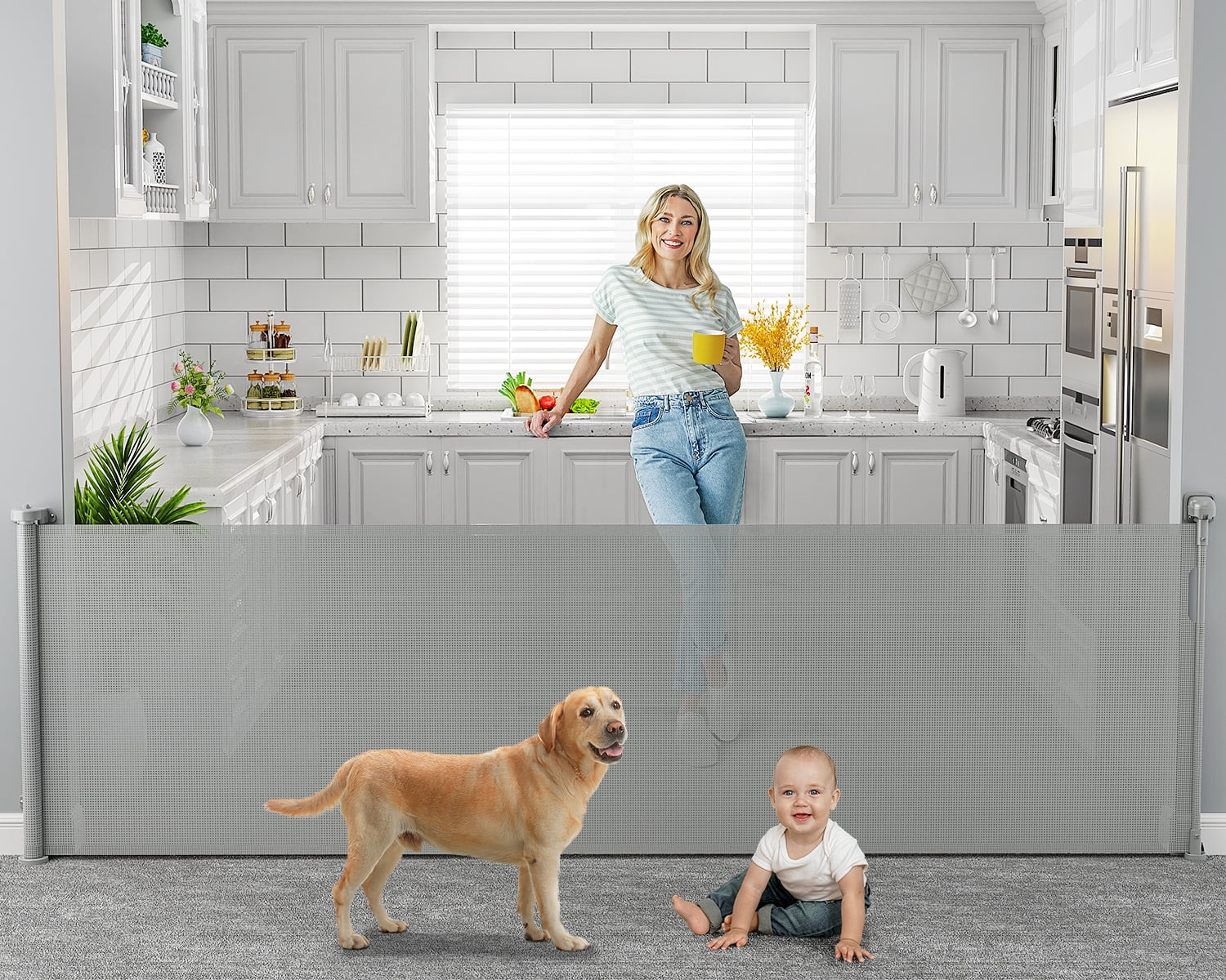 DynaBliss 118in Extra Wide Retractable Child & Pet Gate for Doorway ...