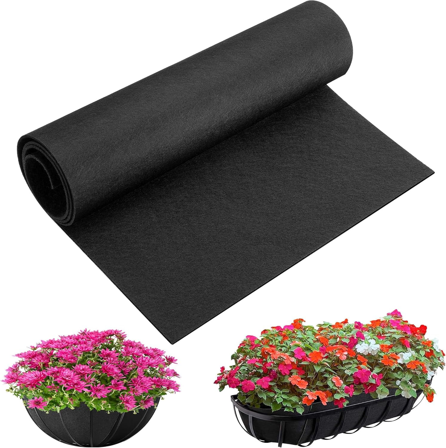 118 x 14 Inch Non Woven Flower Pot Liner Roll-Black Felt Hanging Basket ...