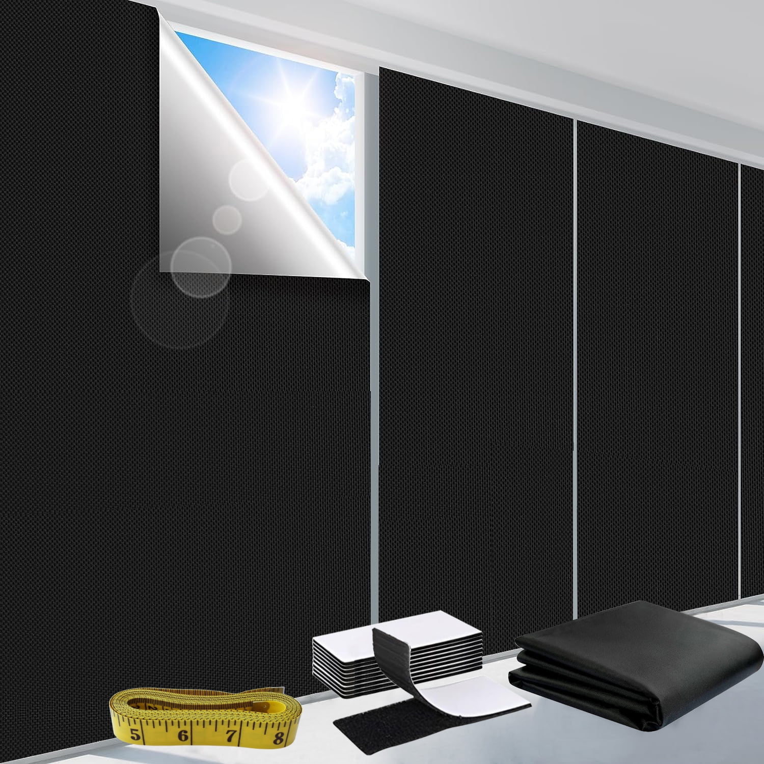 118" x 57"Indoor Blackout Fabric Window Shades Portable Temporary Blind ...