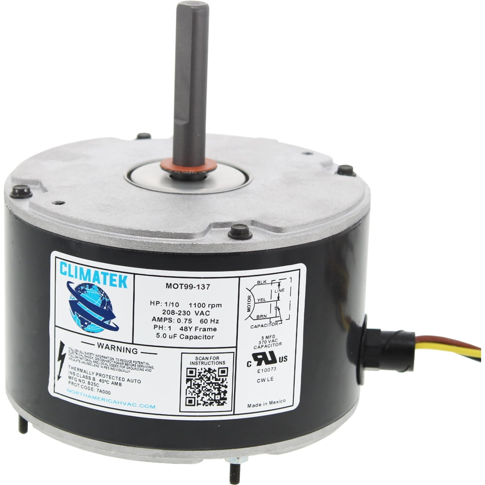 1186357 - ClimaTek Upgraded Condenser Fan Motor 1/10 HP 1100 RPM 208 ...