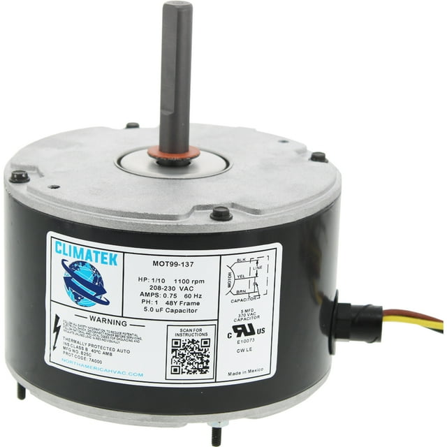 1186357 - ClimaTek Upgraded Condenser Fan Motor 1/10 HP 1100 RPM 208 ...