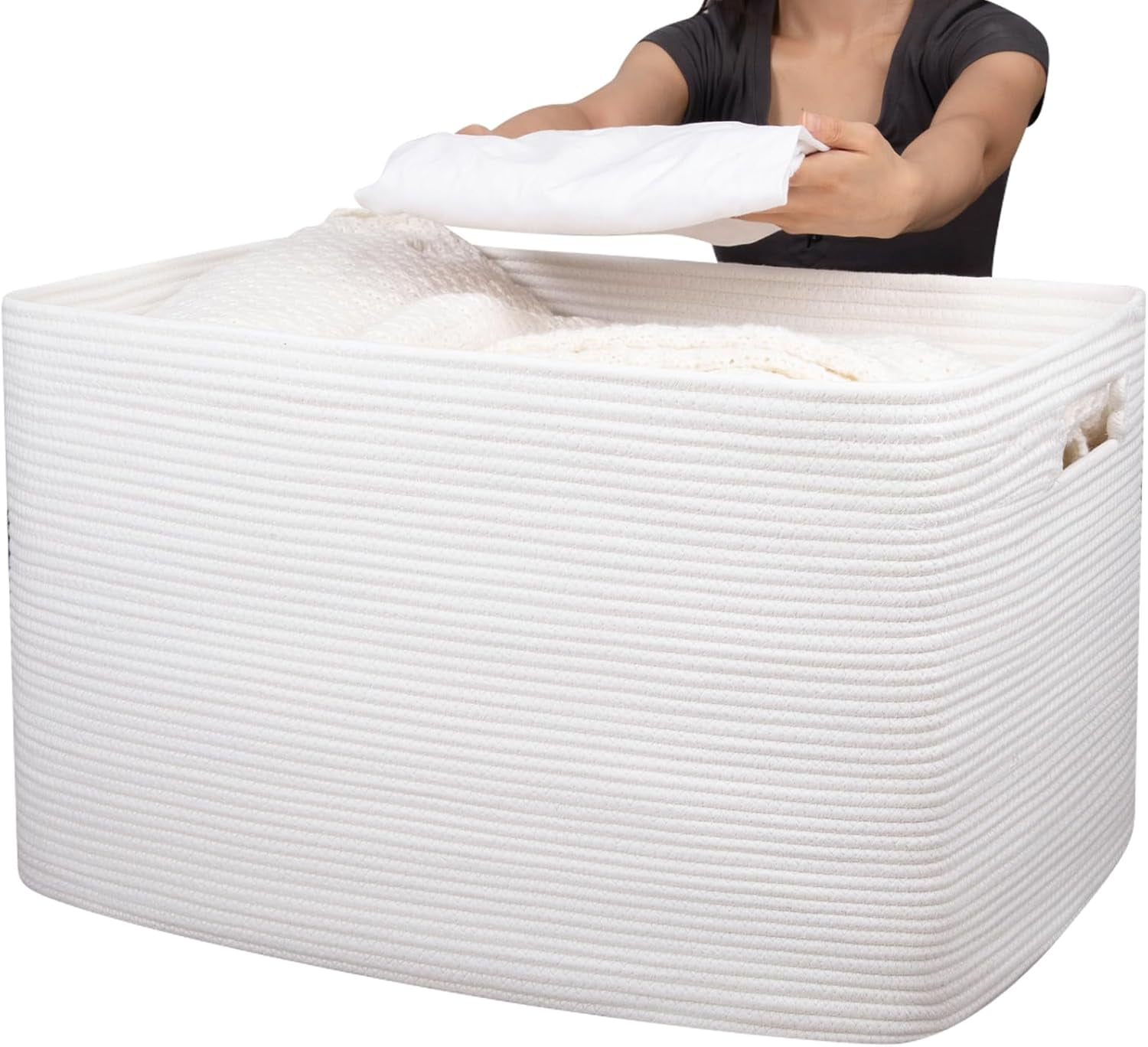 118L XXXLarge Cotton Rope Storage Basket, Oversized Blanket Basket ...