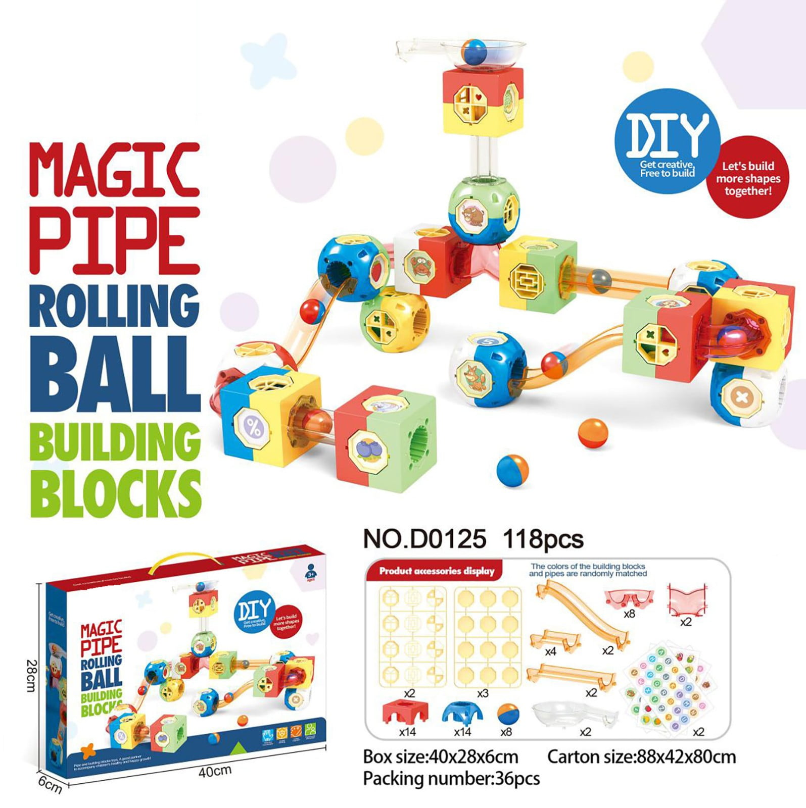 118pc Marble Run Maze Track & Building Blocks Educational Building Toy ...