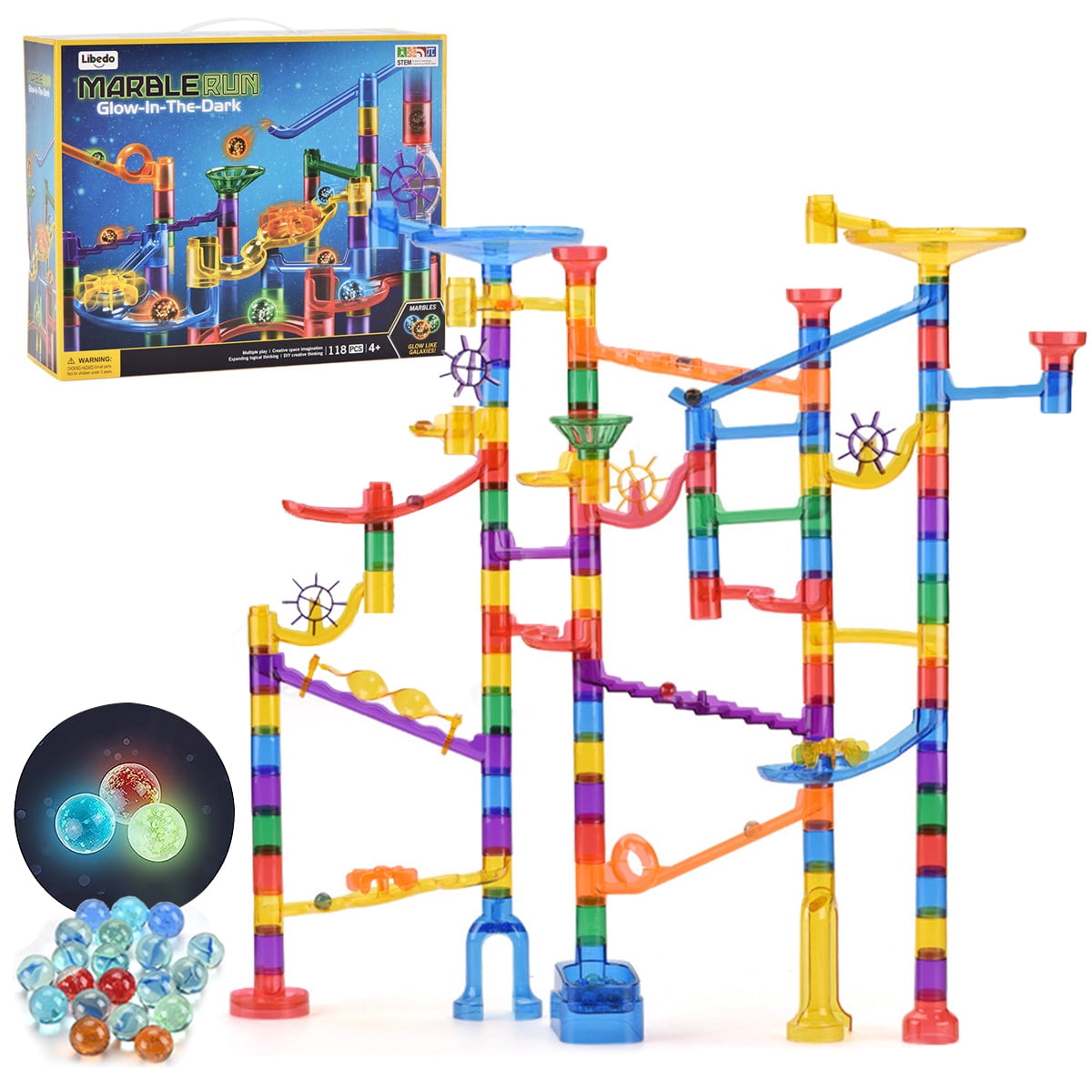 YOSINT Large 118pcs Glowing Marble Run Kit, Marble Race Circuit with ...