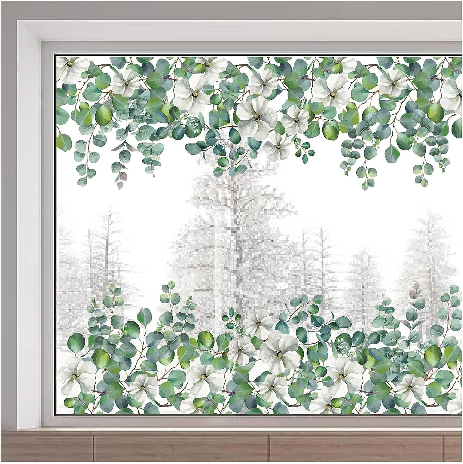 118x39cm Large Eucalyptus Leaves Window Clings Spring Green Leaf ...