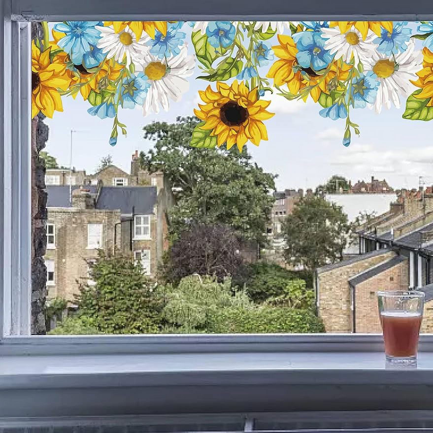 118x39cm Large Sunflower Window Decals Daisy Summer Floral Leaf Window ...