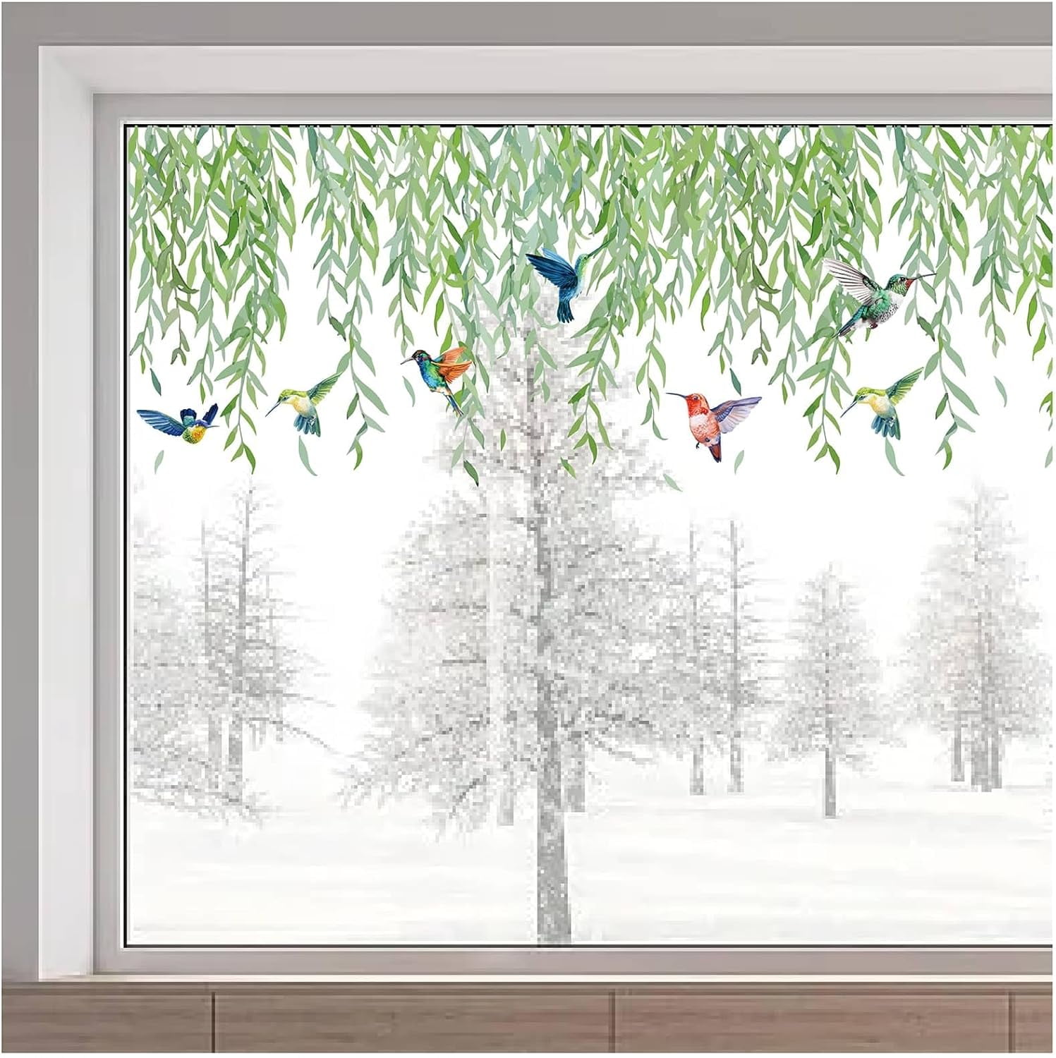 118x39cm Large Wicker Window Decals Green Leaves Hanging Vine ...