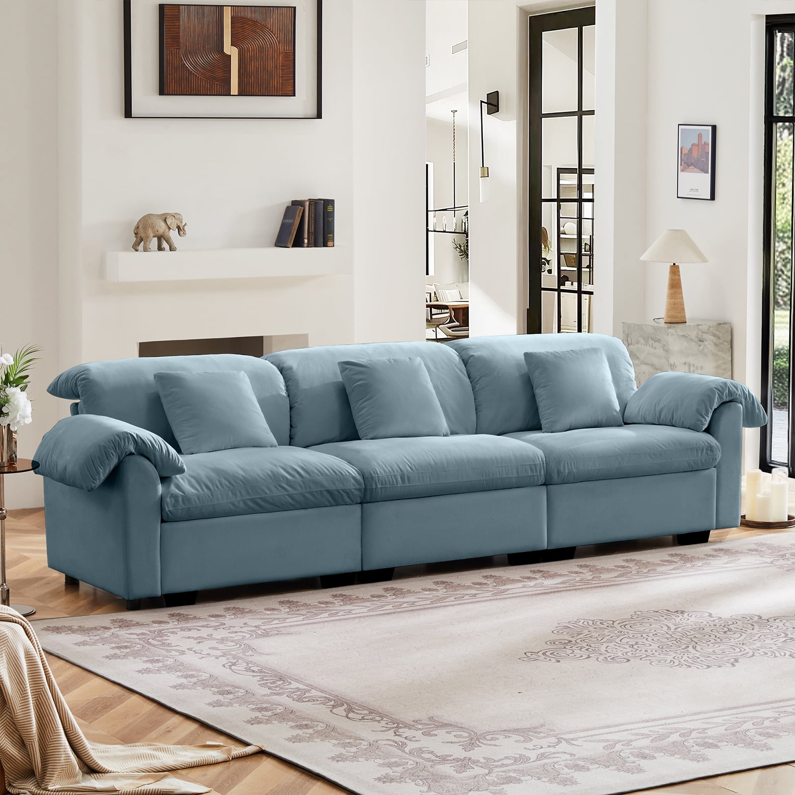 119" 3 Seater Sectional Sofa with Storage, Blue Modular Couch for ...