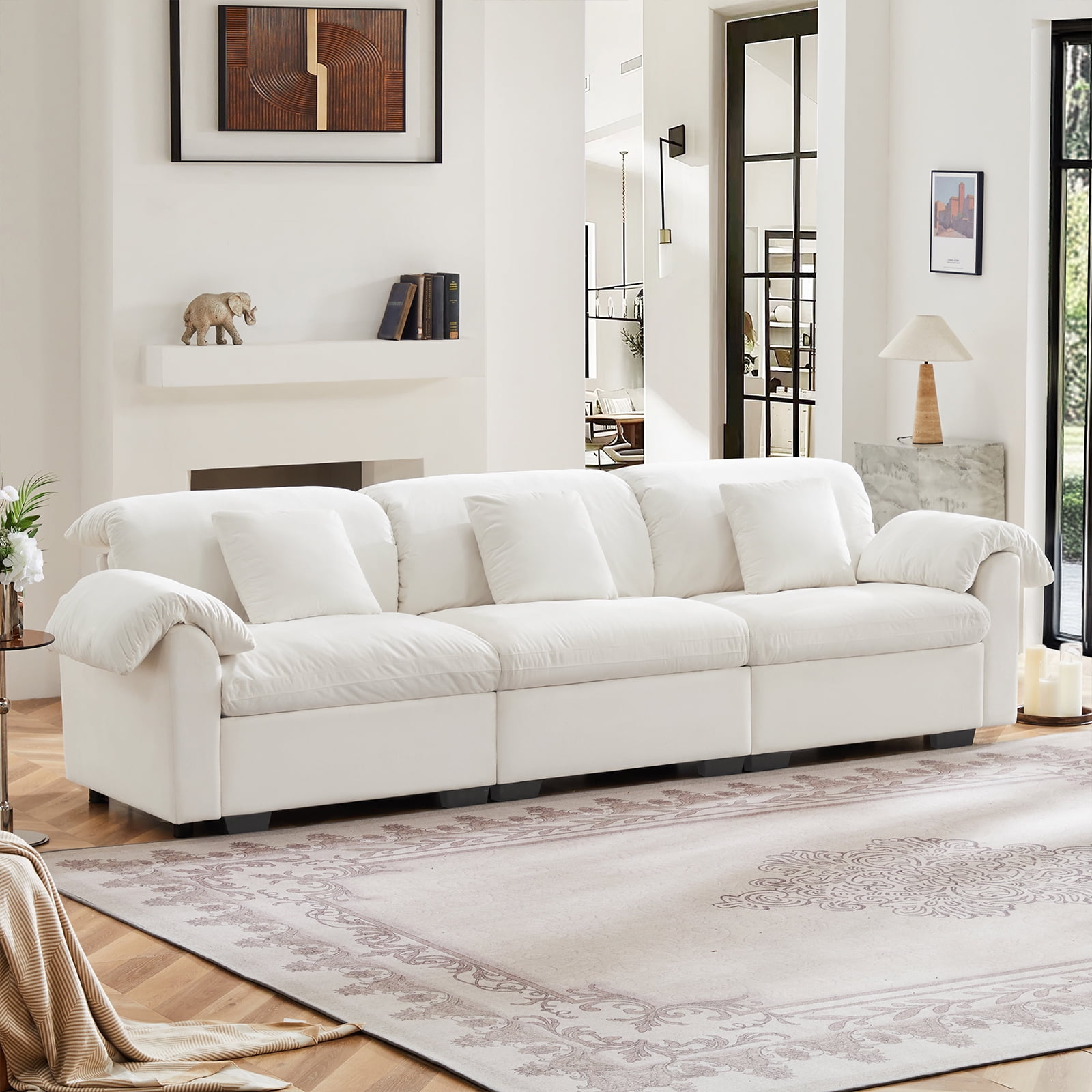 119" 3 Seater Sectional Sofa with Storage, White Modular Couch for ...