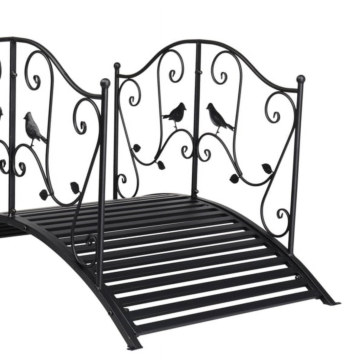 119×67×71cm Black Garden Iron Bridge with Bird Pattern and Arched ...