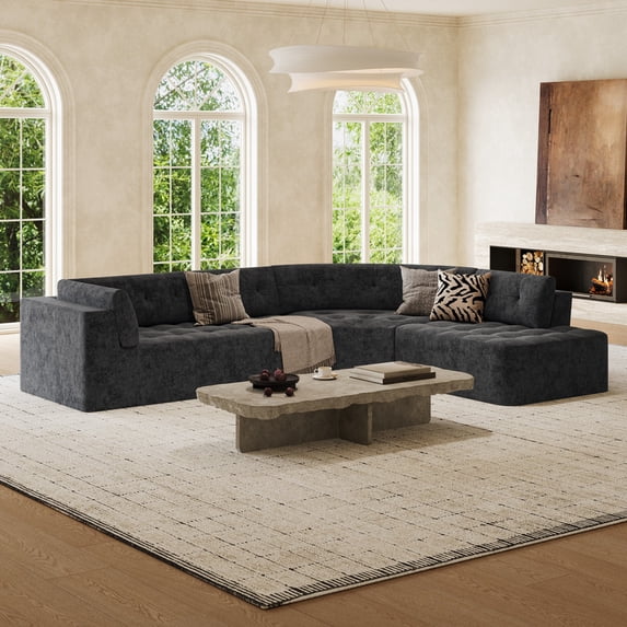 119" Curved L-Shape Sectional Sofa,Right-Hand Facing Modern Tufted Sofa ...