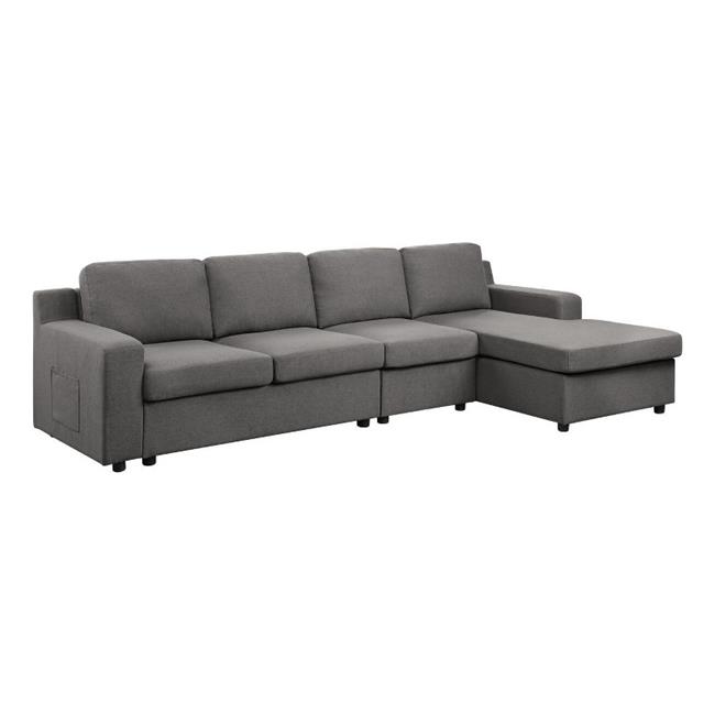 119 in. Cas 4 Seater L Shape Sectional Sofa with Right Arm Chaise, Gray ...