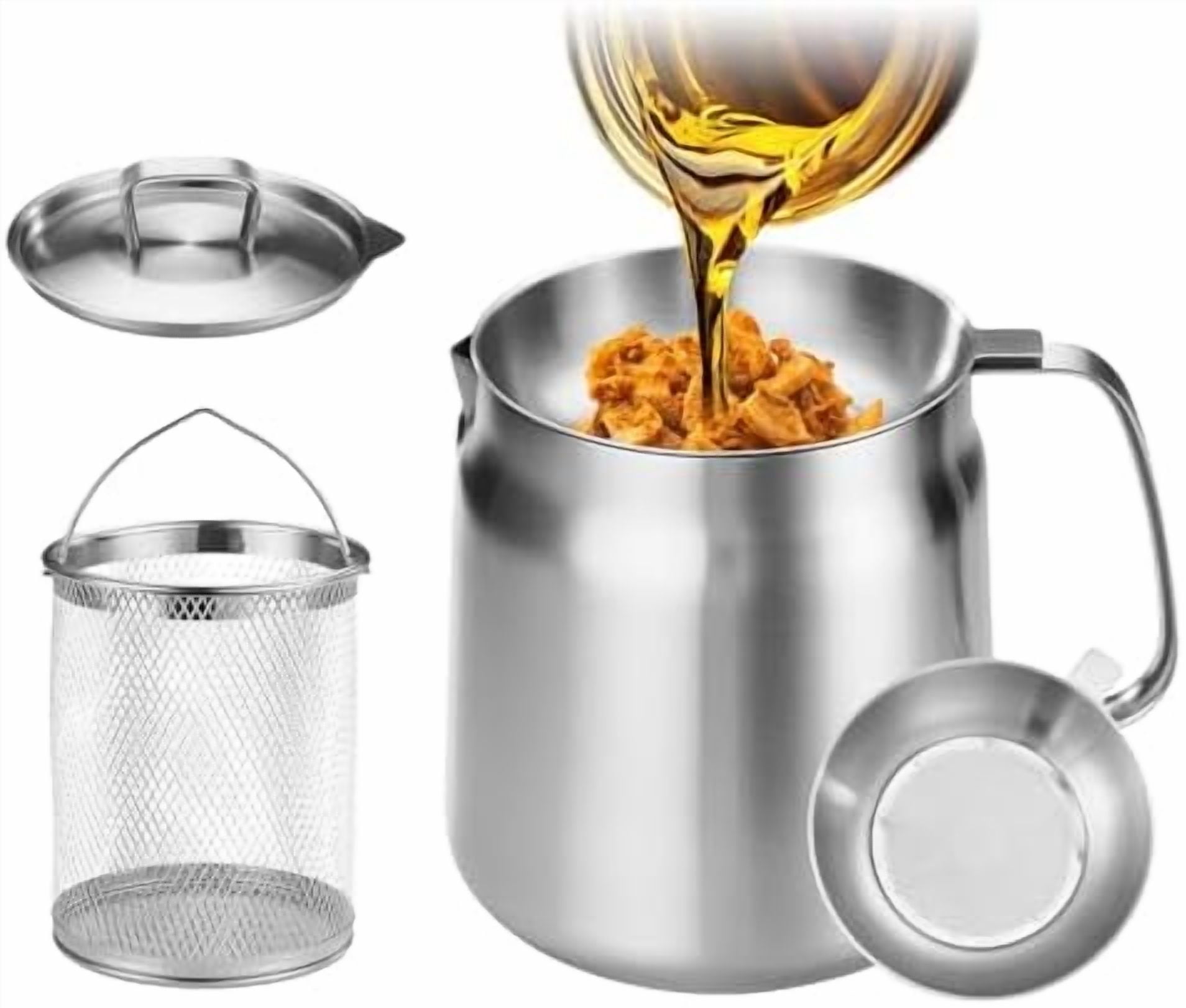 119oz 304 Stainless Steel Deep Fryer Pot with Basket & Strainer, Large ...