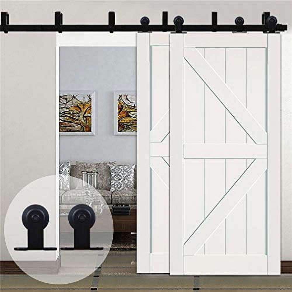 11FT Bypass Double Door Sliding Barn Door Hardware Kit Black, Strong ...