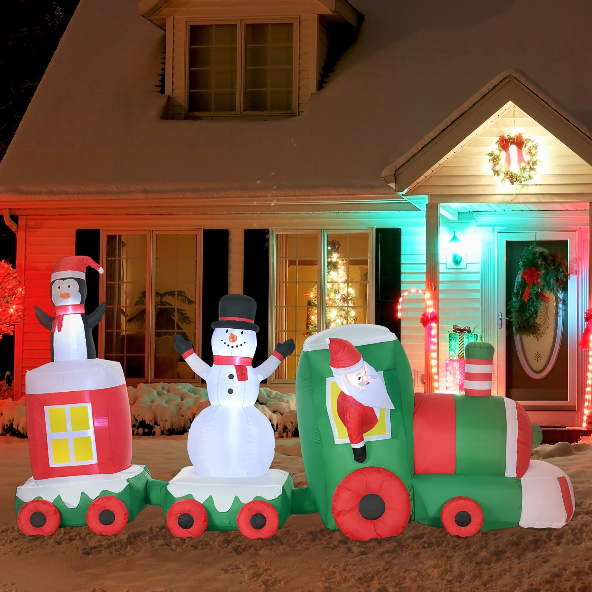 11FT Christmas Inflatables Holiday Train with Santa, Snowman and ...