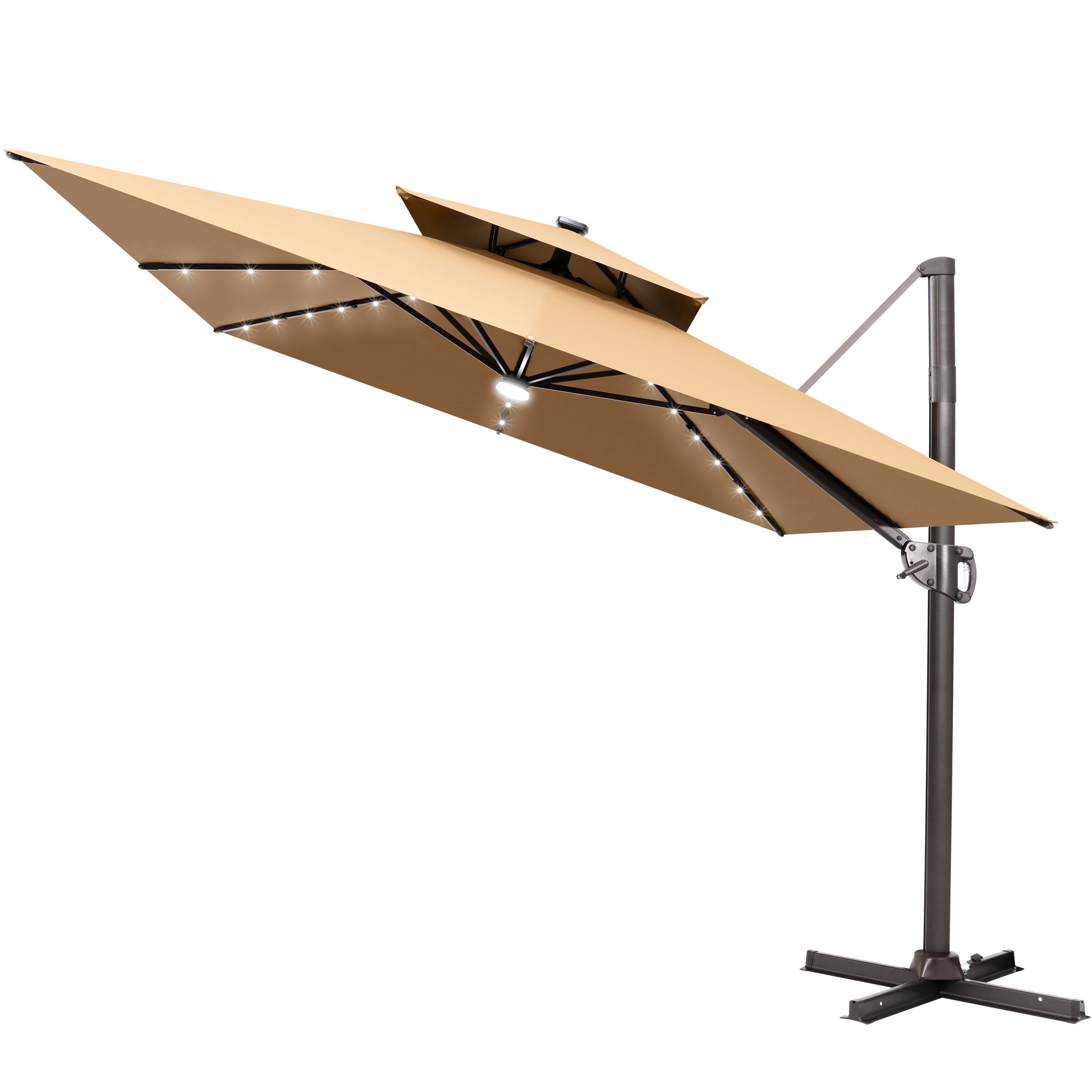 11FT Double Top Cantilever Umbrella Outdoor 360° Rotation 6 Heights ...