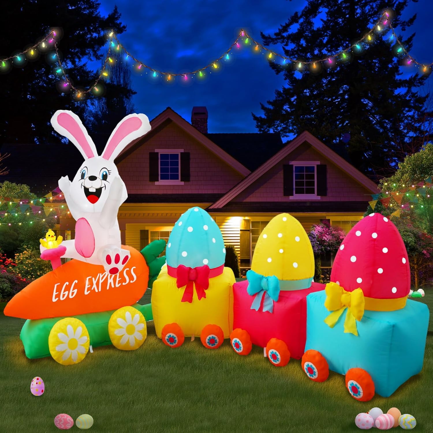 11FT Easter Inflatable Train Decoration with Bunny Carrot and Easter ...
