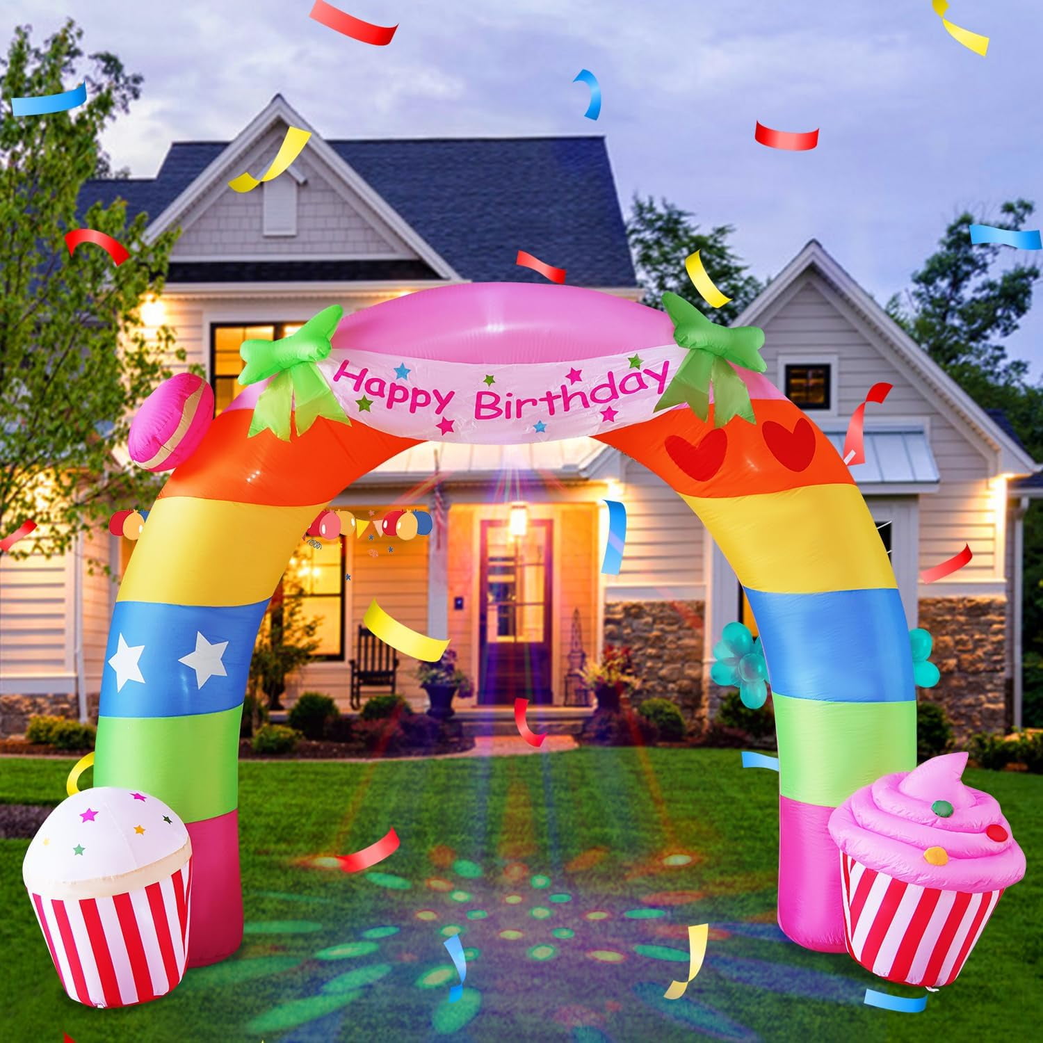 11FT Inflatable Birthday Arch Birthday Decoration, Built-in LED Lights ...