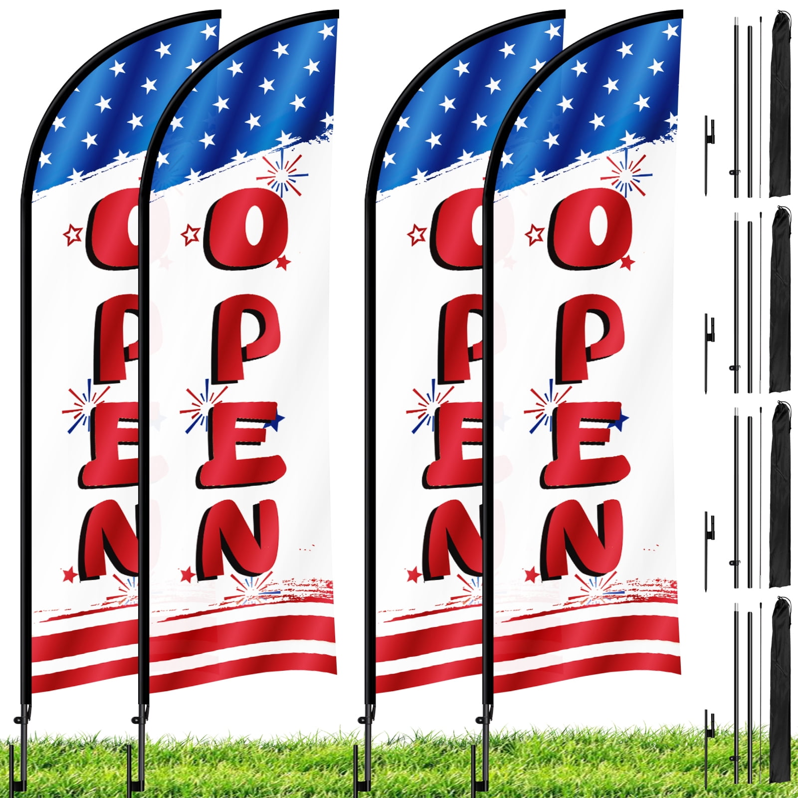 11FT Open Feather Flag with Pole Kit & Ground Stake, 4 Pack Advertising ...