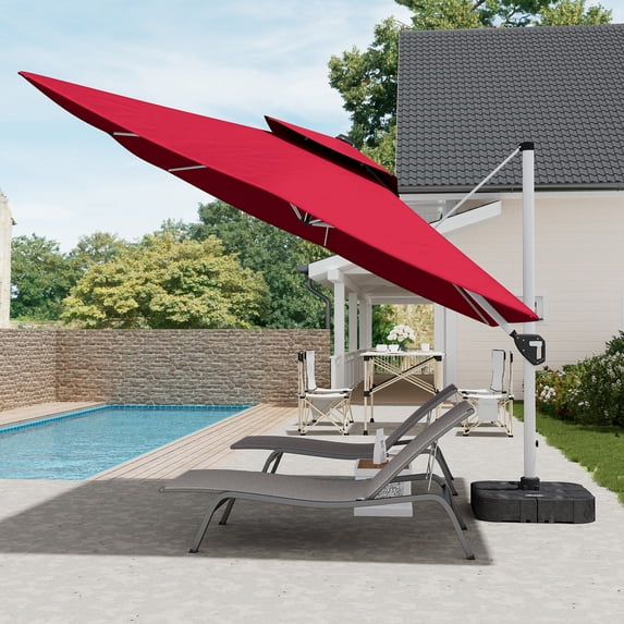 11FT Patio Umbrella Outdoor Square Square Cantilever Double Top ...