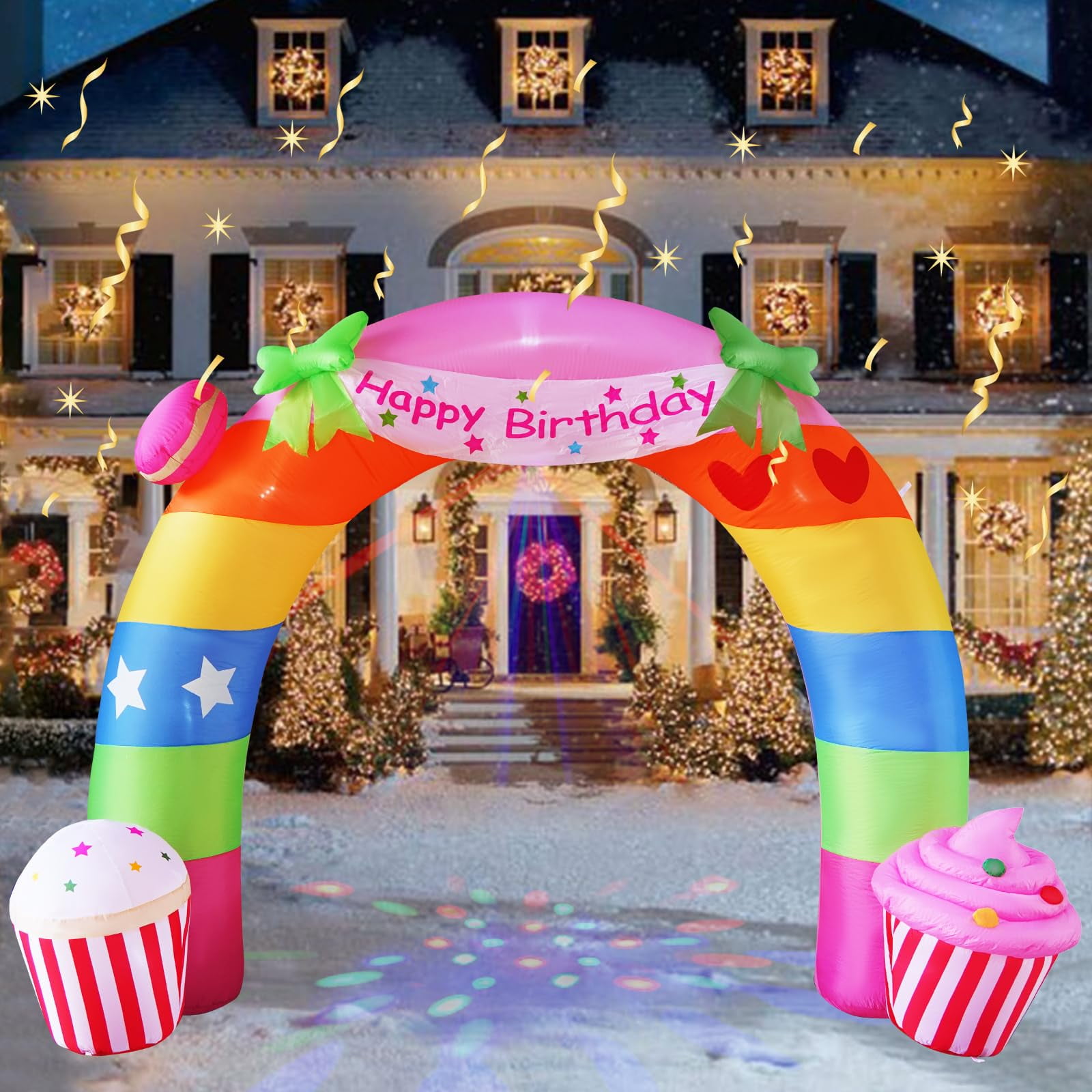 11FT Rainbow Birthday Arch Outdoor Inflatable Decoration, Build-in LED ...