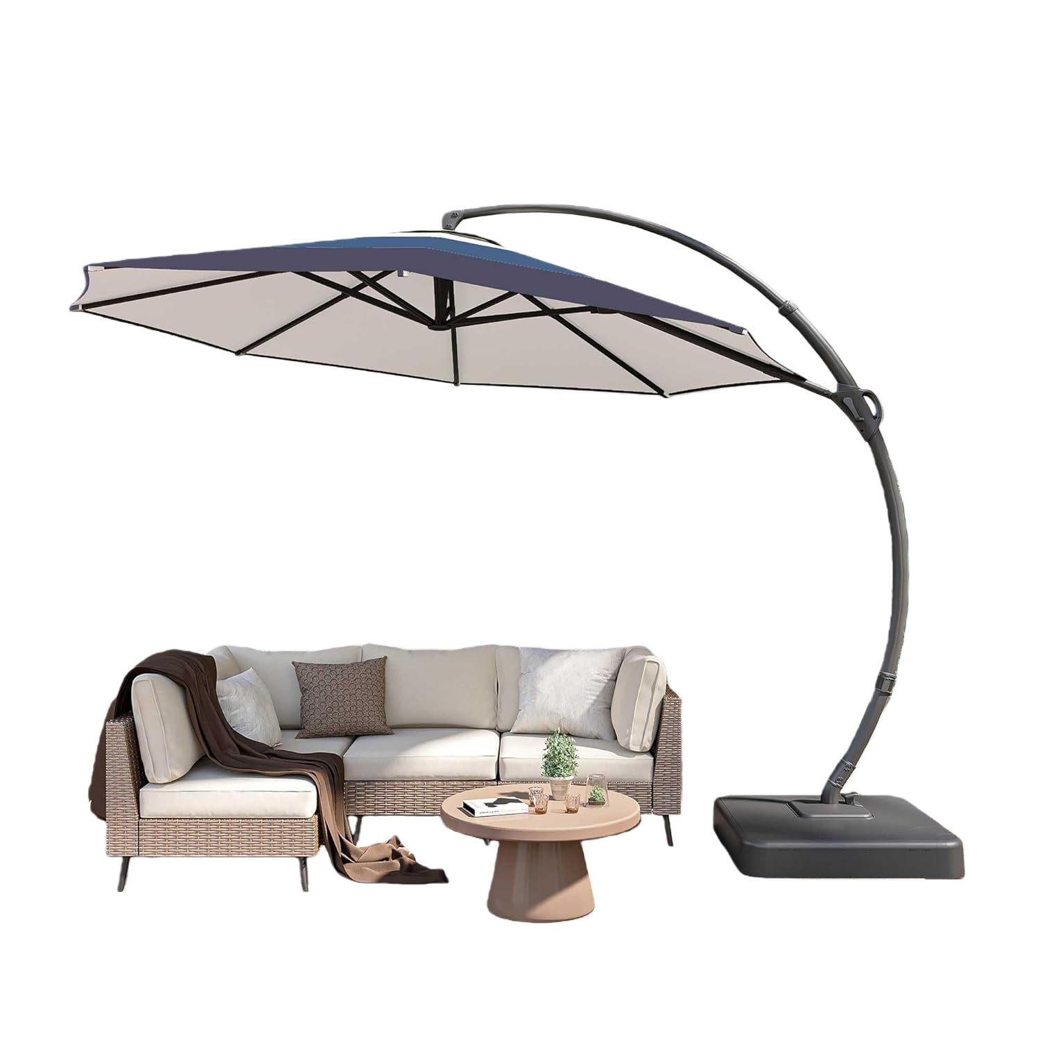 11FT Upgraded Curvy Offset Cantilever Umbrella - Patio Umbrella with ...